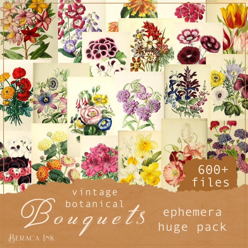 Botanical Bouquets Ephemera HUGE Pack, Digital Download, Printable ...