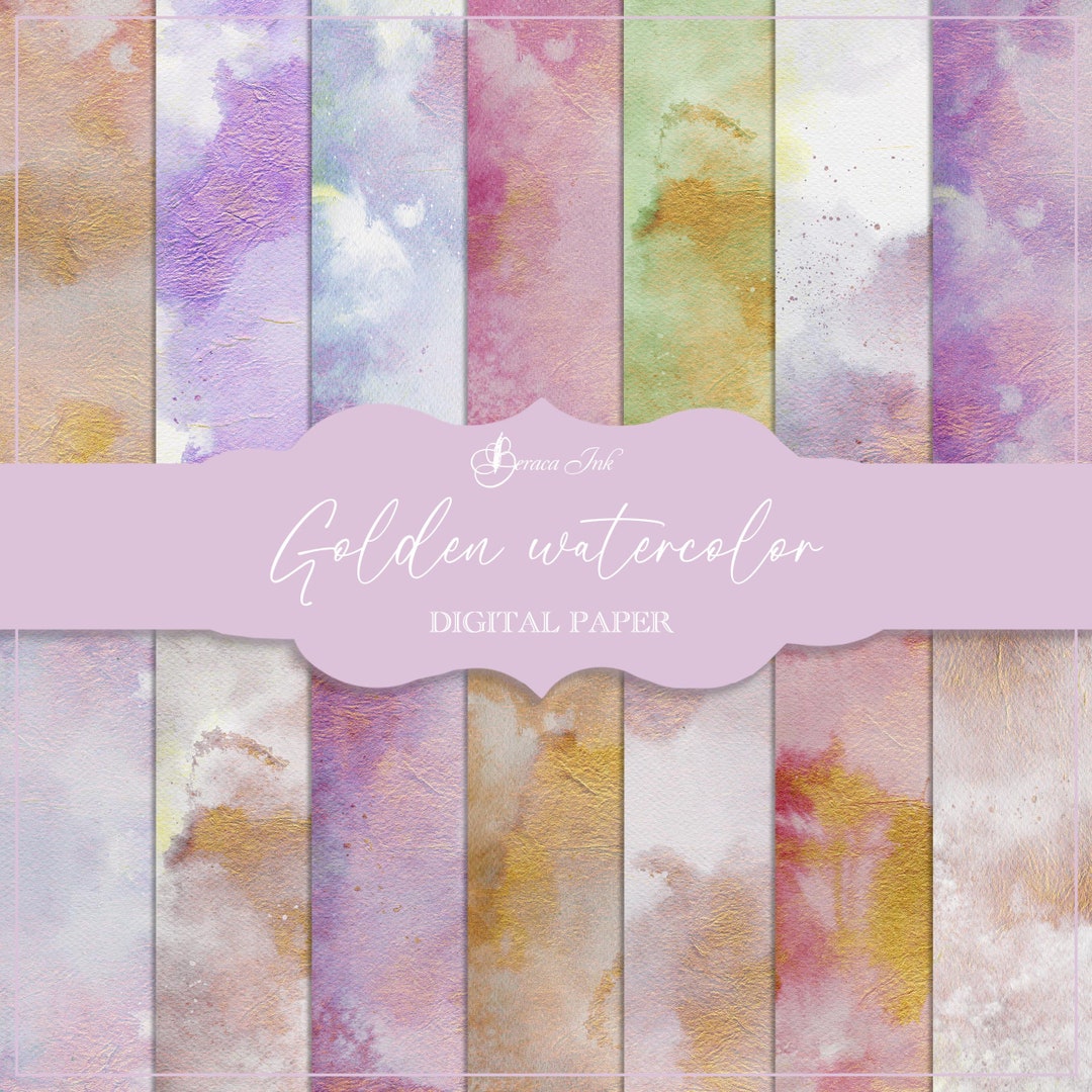Golden Watercolor Digital Paper, Pastel Wallpaper, Gold Flakes Paper ...