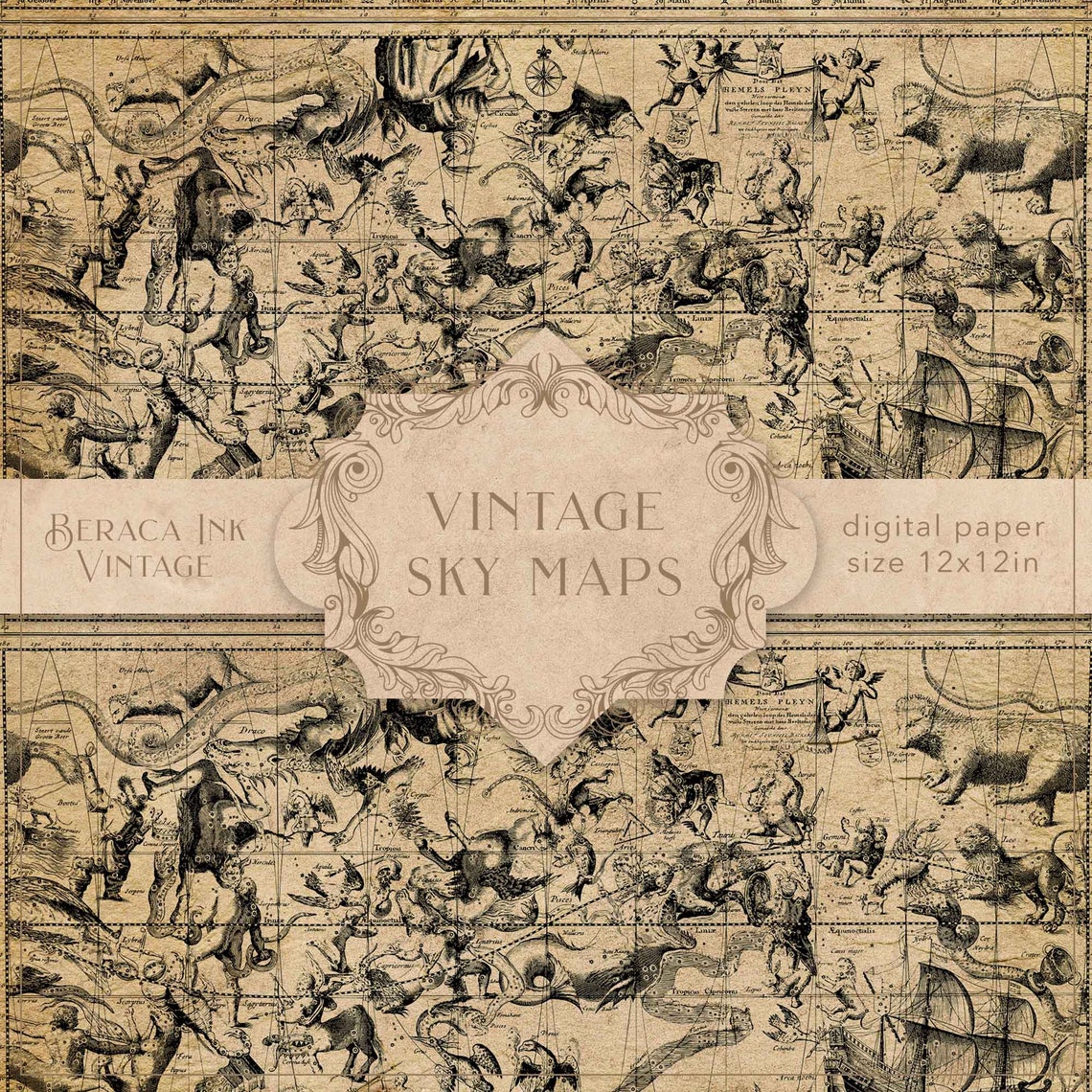 Vintage Sky Maps Digital Paper Antique Maps Junk Journal - Etsy