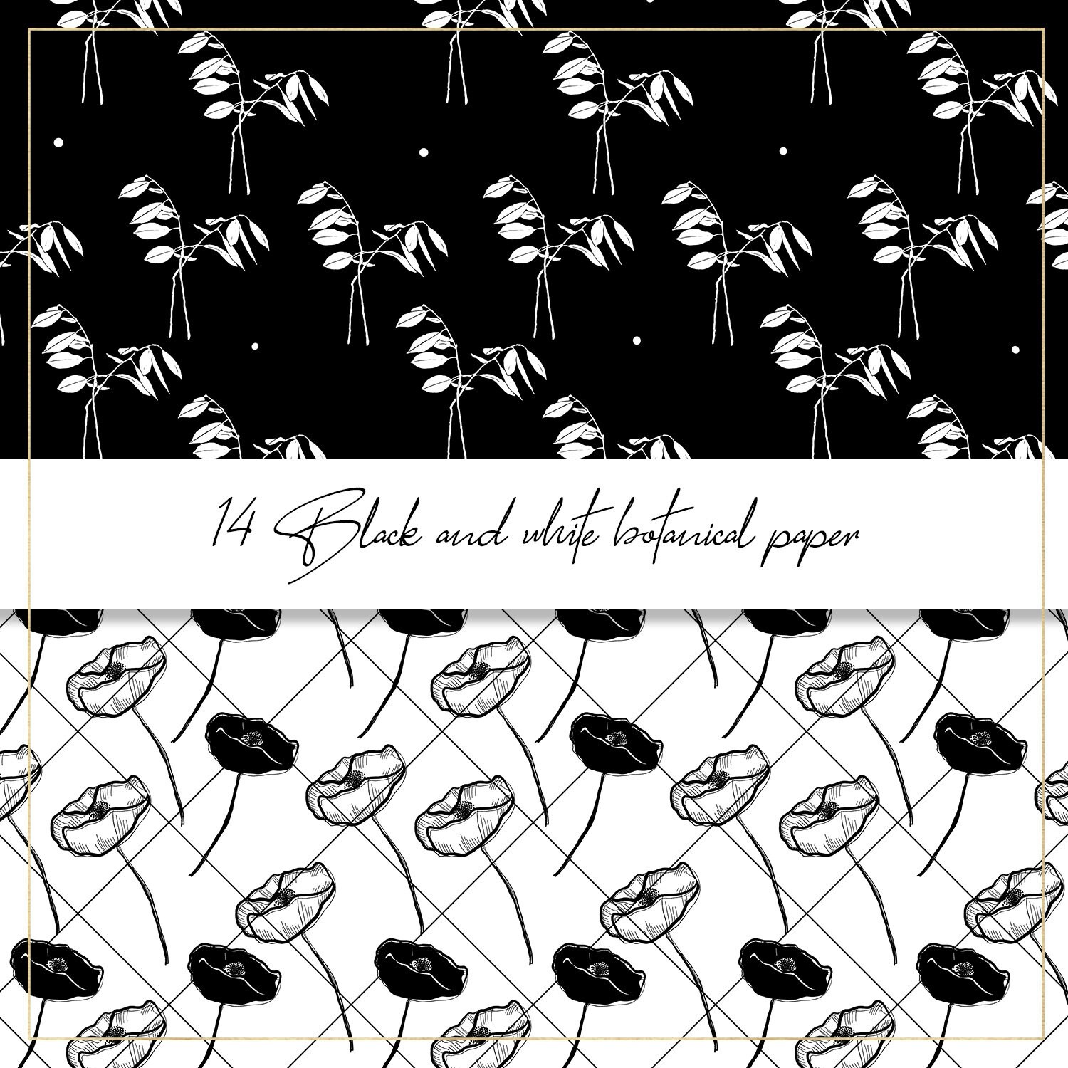 Black and White Botanical Digital Paper Floral Seamless - Etsy