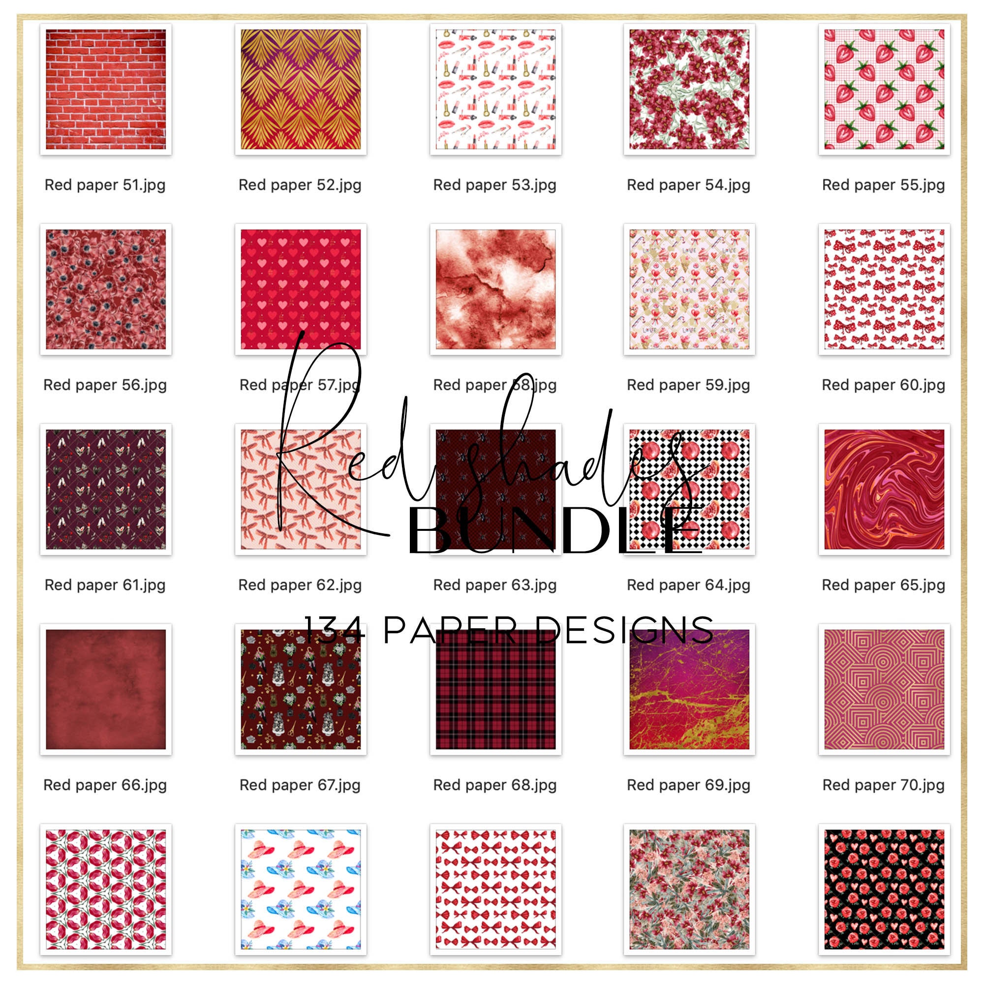 Red Shades BUNDLE Digital Paper Valentine Day Paper Red | Etsy