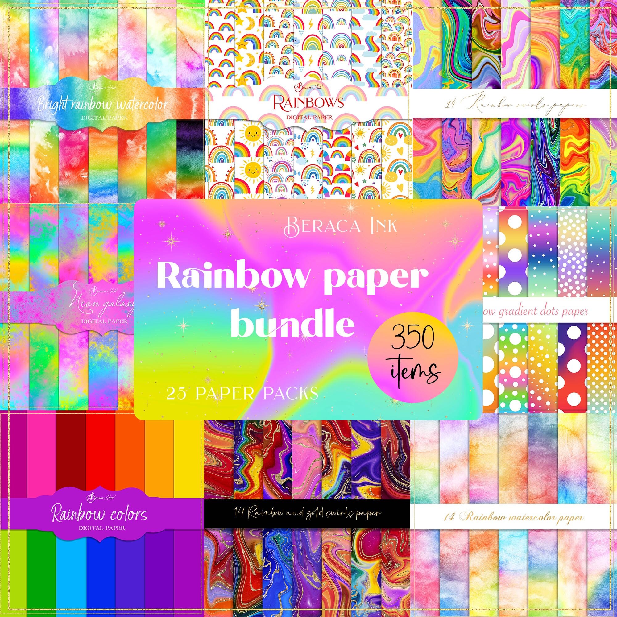 Rainbow BUNDLE Digital Paper Rainbow Swirls Colorful - Etsy