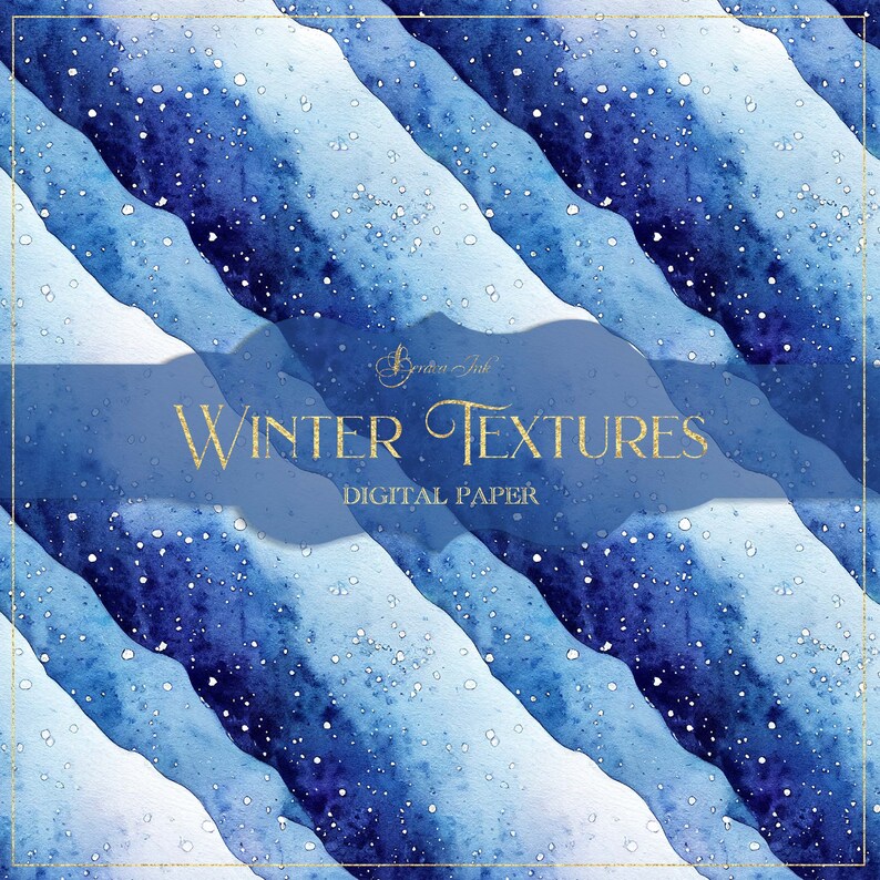 Winter Texture Digital Paper, Seamless Pattern, Blue Watercolor Stripes ...