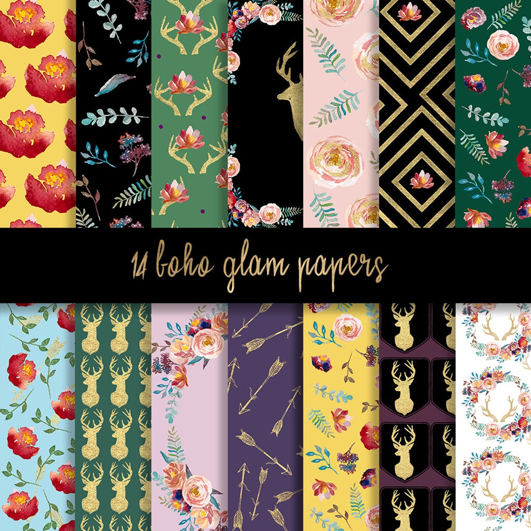 Boho Glam Digital Paper, Boho Digital Paper, Floral Digital Papers ...