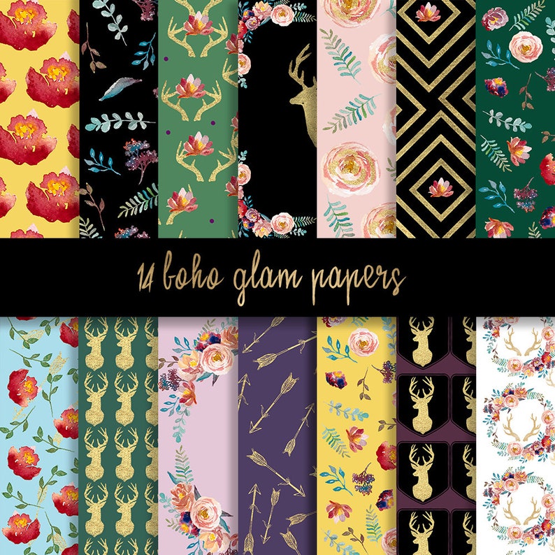 Boho Glam Digital Paper Boho Digital Paper Floral Digital | Etsy