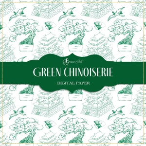 Green Chinoiserie Digital Paper, Seamless Pattern, Toile Wallpaper ...
