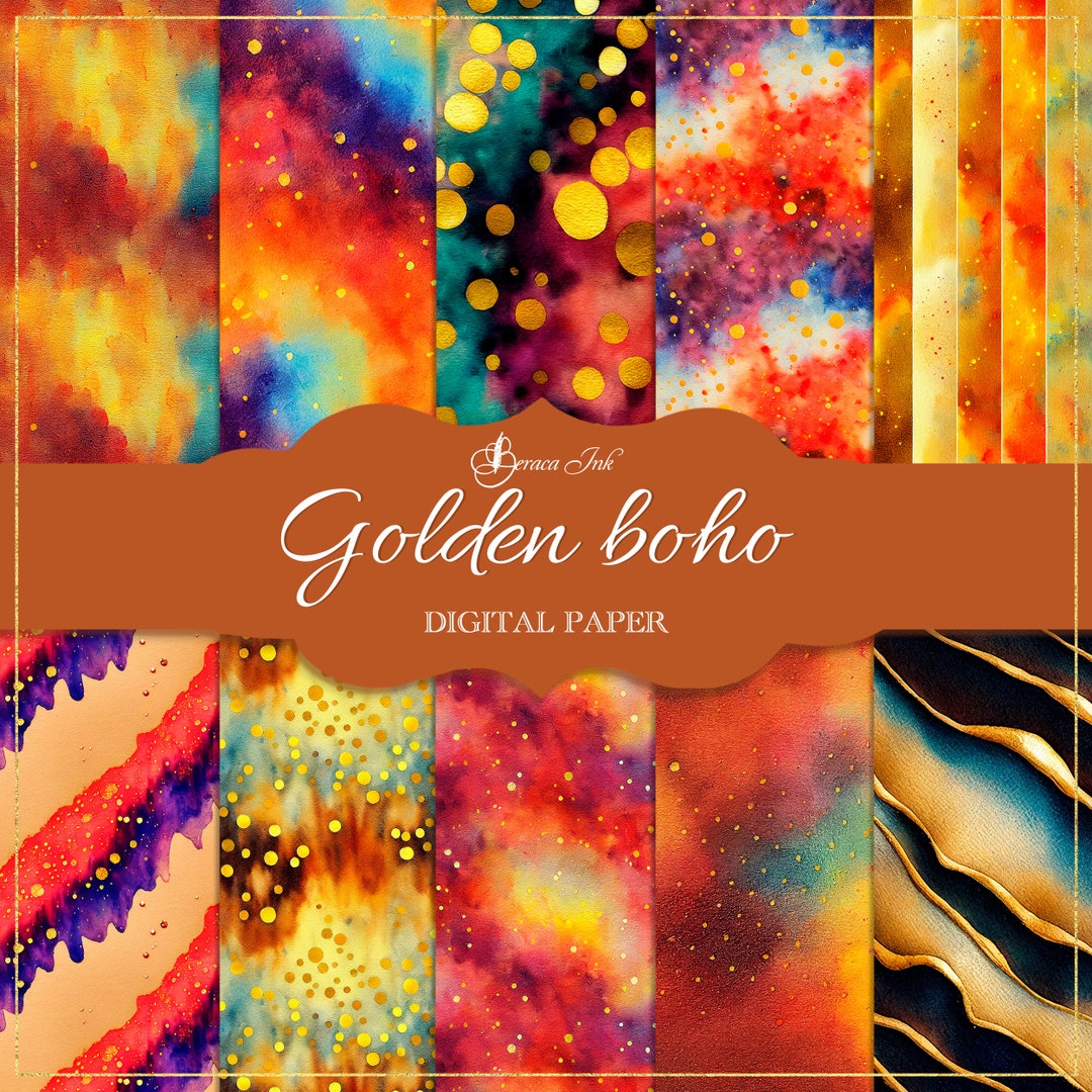 Golden Boho Digital Paper, Seamless Pattern, Boho Background, Gold Foil ...