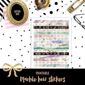 Printable Marble Planner Stickers, Gold Marble Stickers, Marble Bow ...