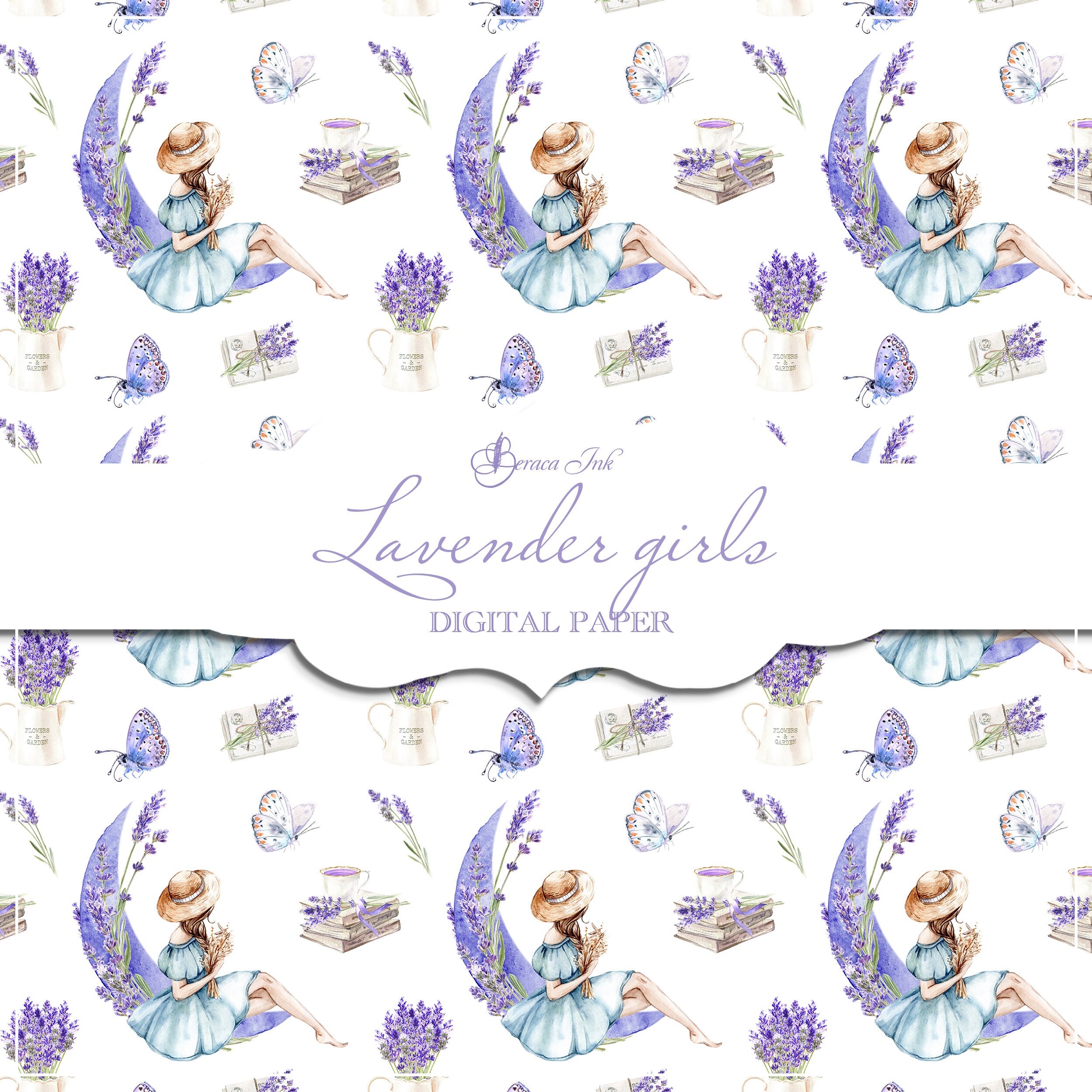 Lavender Girls Digital Paper, Seamless Pattern, Lavender Backdrop ...