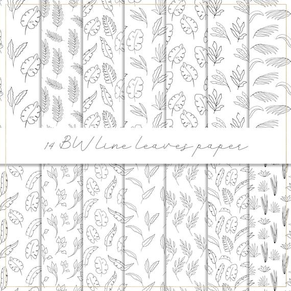 Black and White Leaves Digital Paper Leaf Seamless Pattern | Etsy