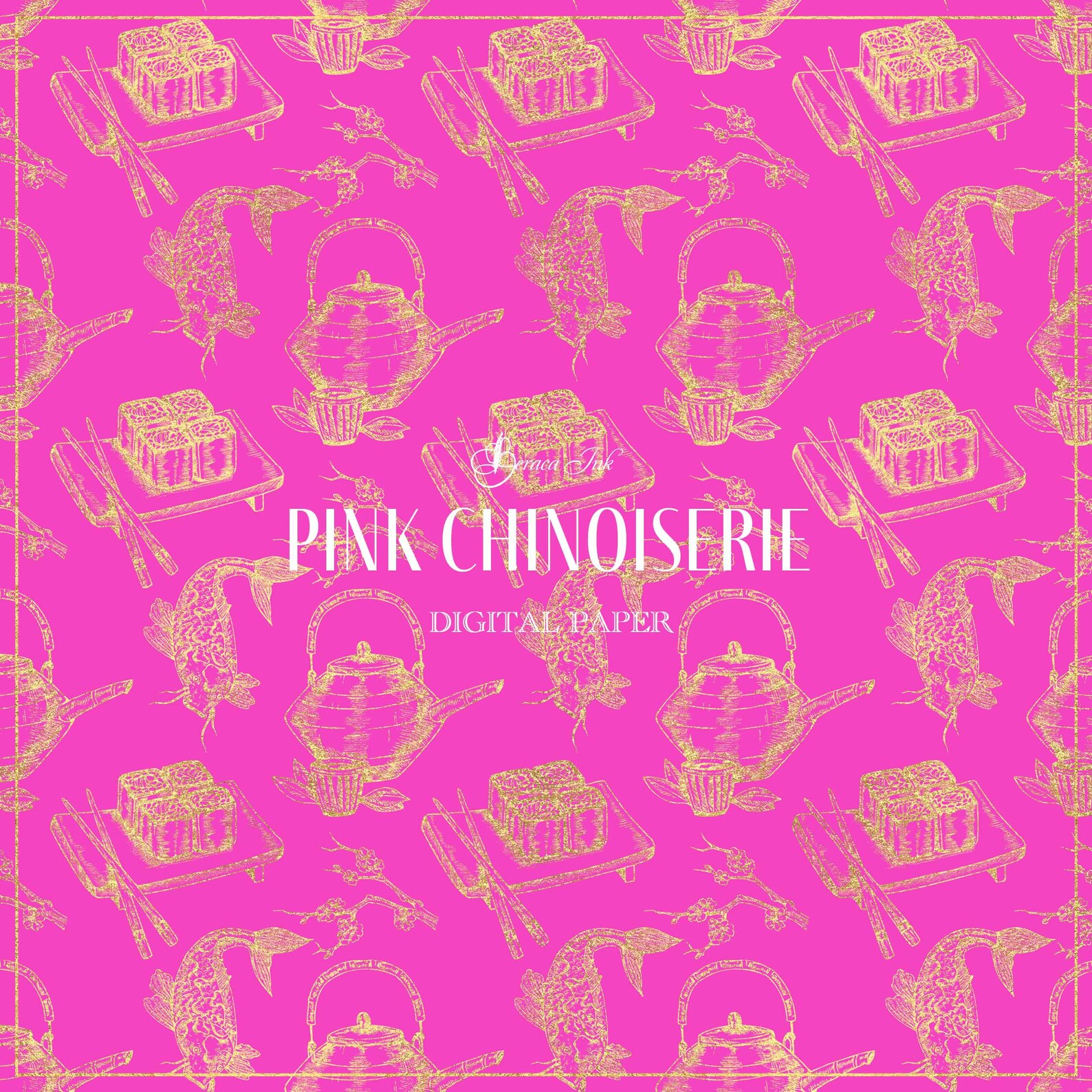 Pink Chinoiserie Digital Paper, Seamless Pattern, Asian Wallpaper ...