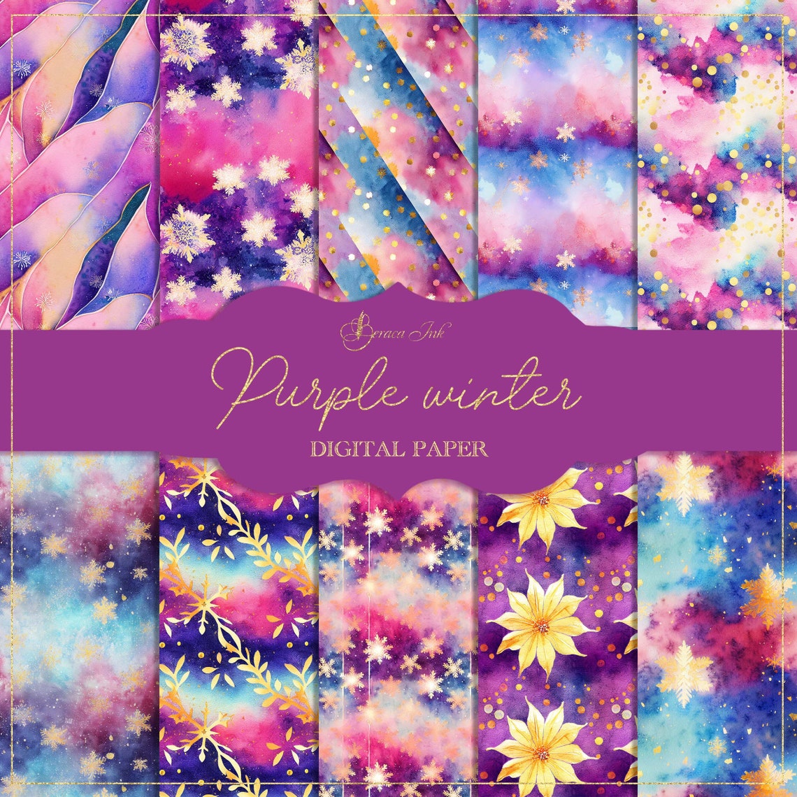 Purple Winter Digital Paper Seamless Pattern Pink - Etsy