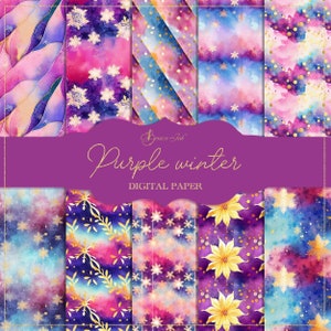 Purple Winter Digital Paper, Seamless Pattern, Pink Snowflakes, Winter ...