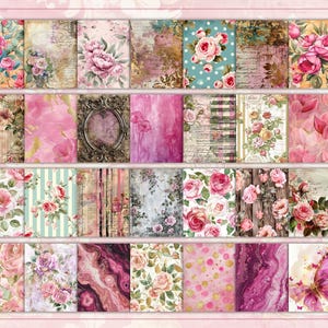 Vintage Pink Junk Journal Pages Bundle, Floral Digital Paper, Flower ...