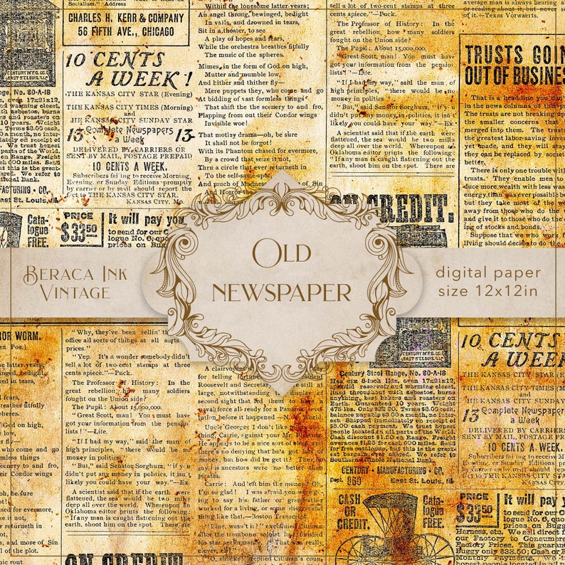 Old Newspaper Digital Paper, Ephemera Paper, Vintage Scrapbook, Junk ...