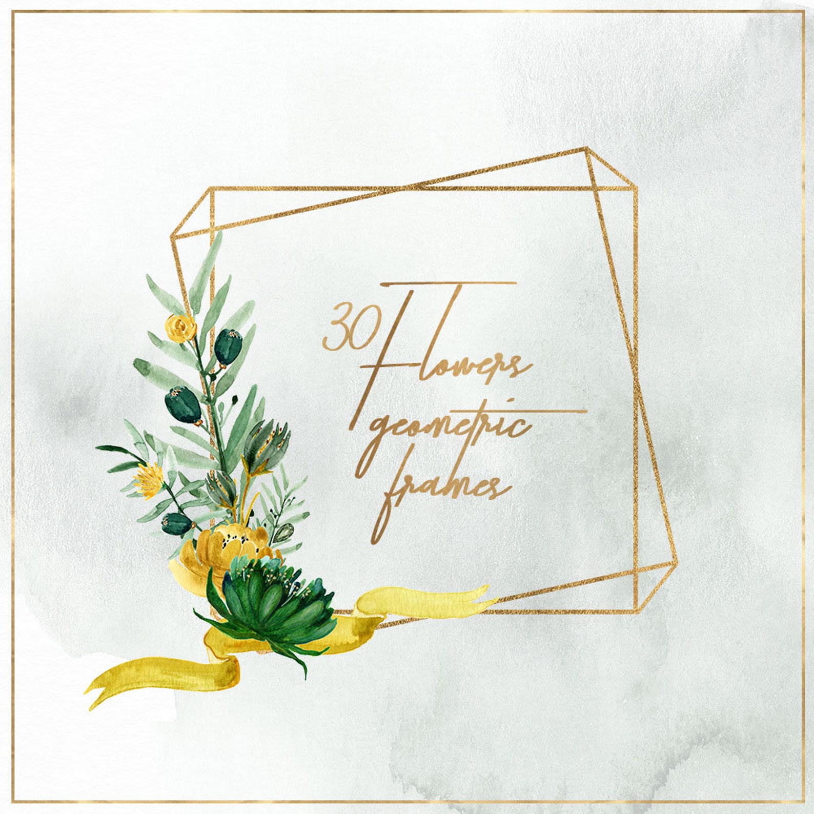 Flower Geometric Frames Clipart Watercolor Flower Frames - Etsy