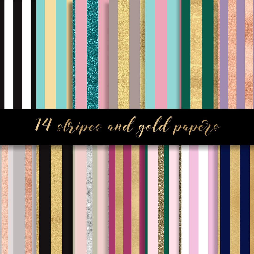 Stripes Digital Paper, Striped Paper, Gold Stripes Paper, Stripes ...
