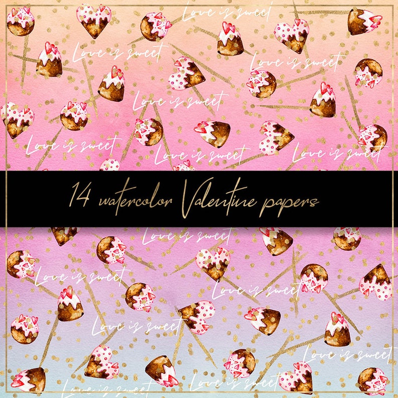 Valentines Day Watercolor Digital Paper Valentine Card Gold - Etsy