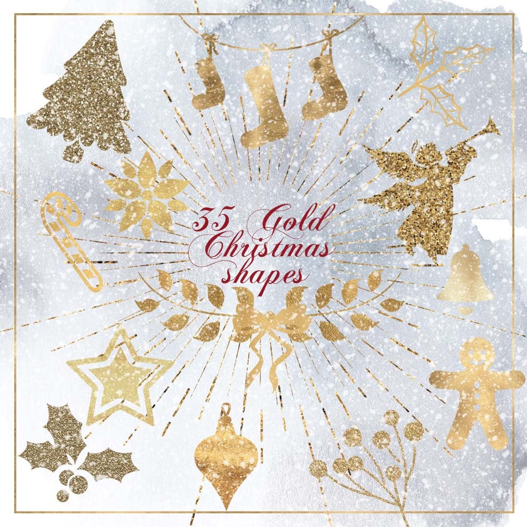 Gold Christmas Clipart, Glitter Clipart, Christmas Gold Shapes, Gold ...