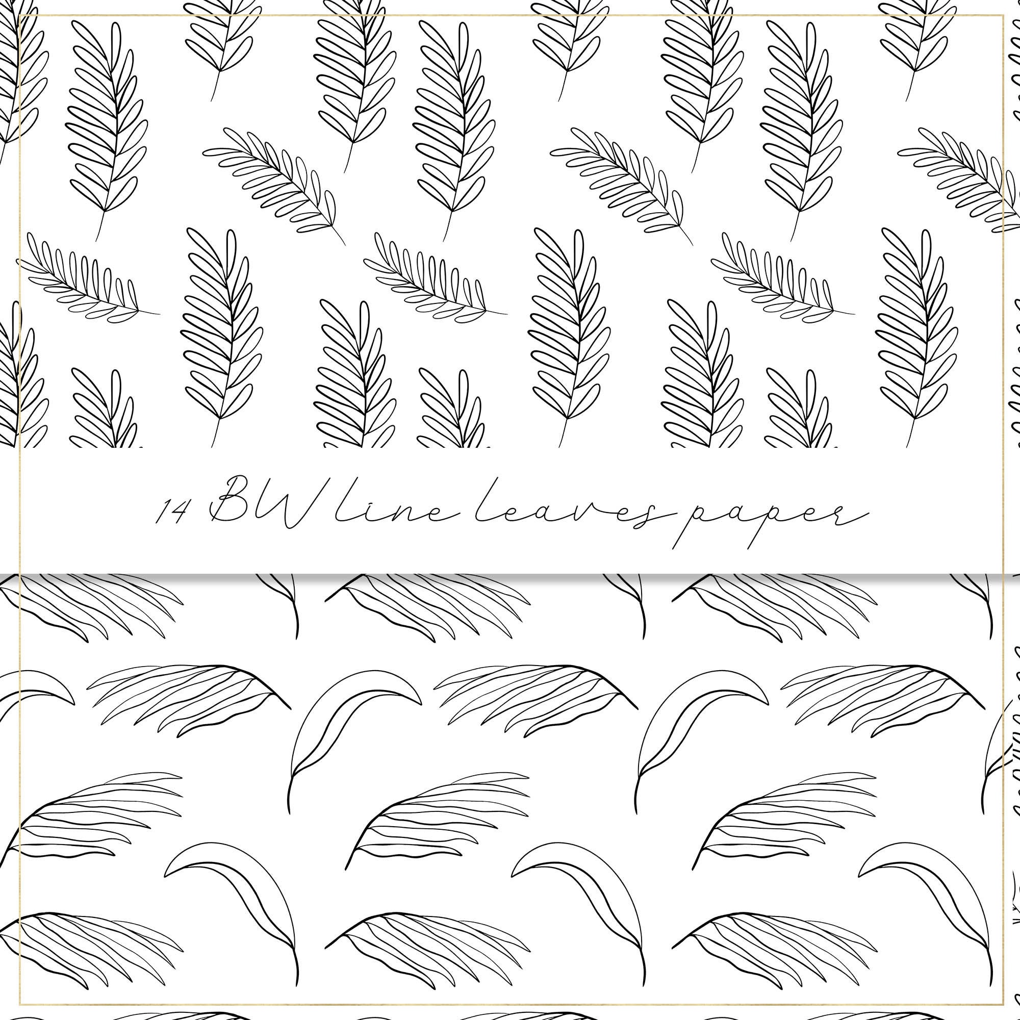 Black and White Leaves Digital Paper, Leaf Seamless Pattern, Line Art ...