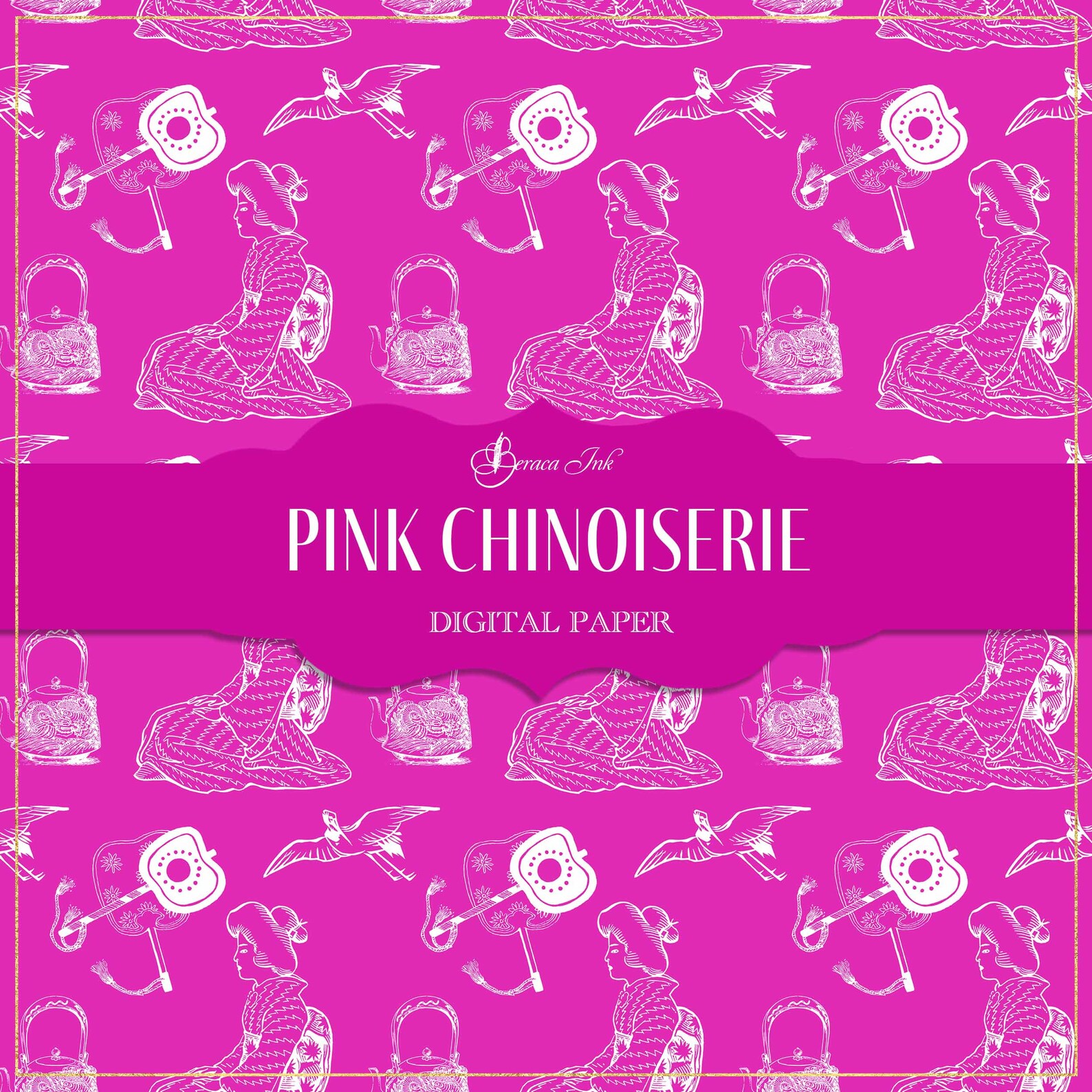 Pink Chinoiserie Digital Paper, Seamless Pattern, Asian Wallpaper ...