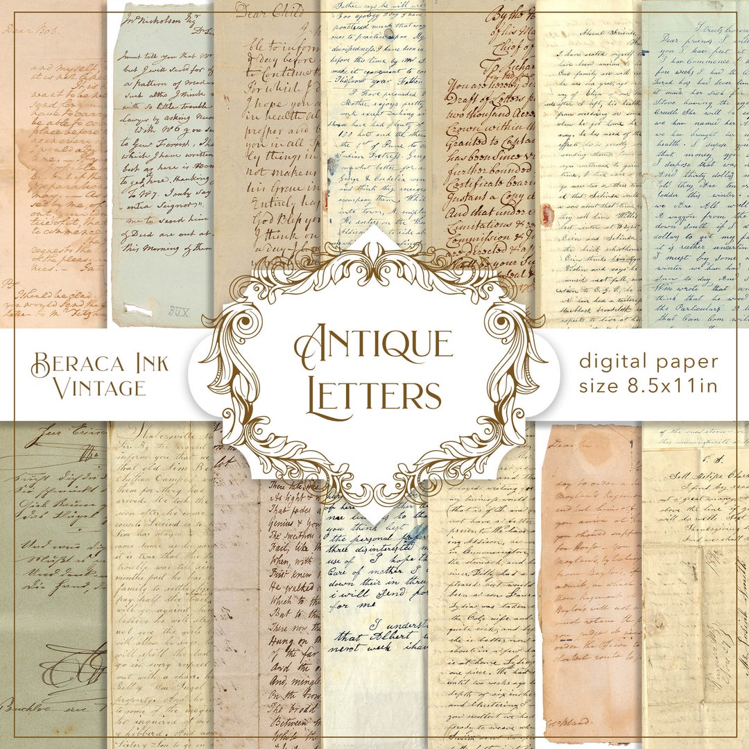 Antique Letters Digital Paper, LETTER SIZE Ephemera, Vintage Junk ...