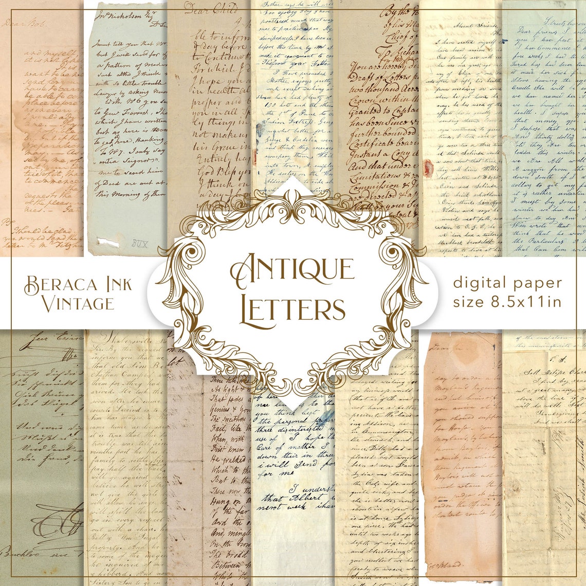 Antique Letters Digital Paper LETTER SIZE Ephemera Vintage - Etsy