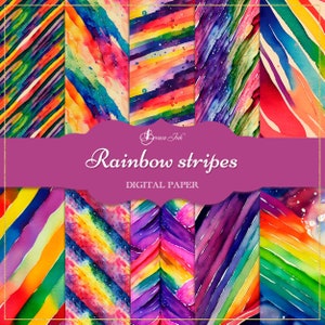 Rainbow Stripes Digital Paper, Seamless Pattern, Watercolour Texture ...