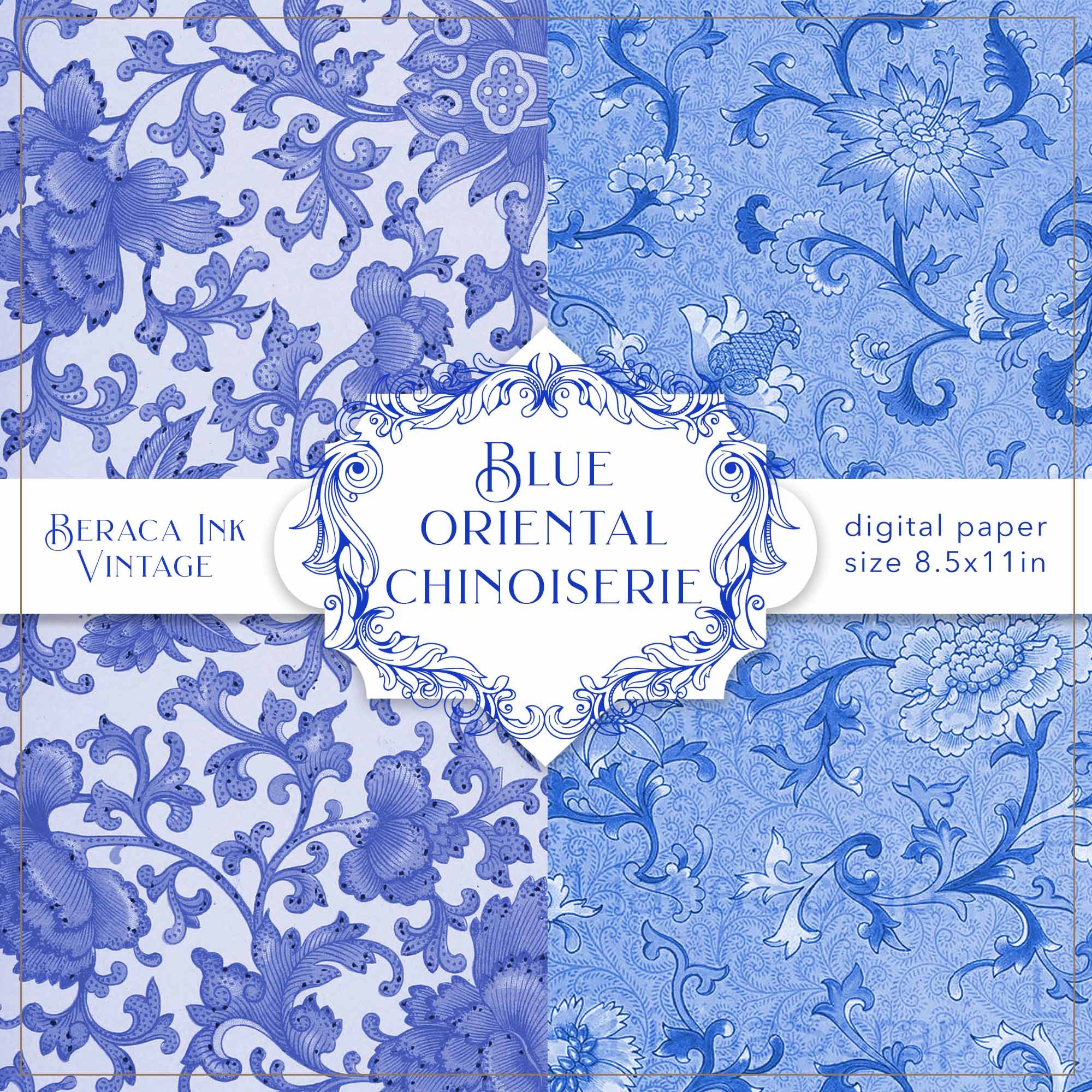 Blue Chinoiserie Digital Paper Floral Pattern Blue - Etsy
