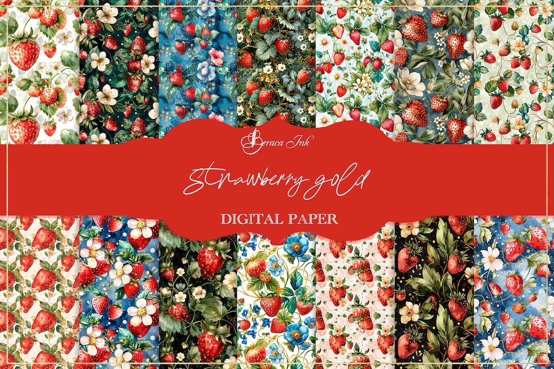 Strawberry Digital Paper Vintage Strawberry Scrapbook Fruits Seamless ...