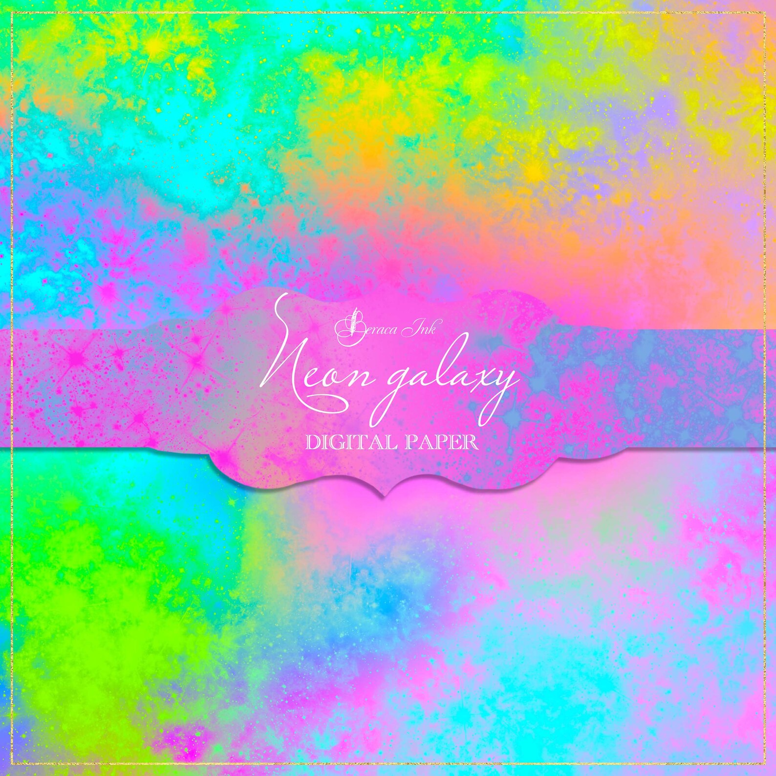 Neon Galaxy Digital Paper Clouds Pattern Rainbow Background - Etsy