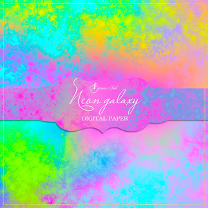 Neon Galaxy Digital Paper, Clouds Pattern, Rainbow Background, Abstract ...