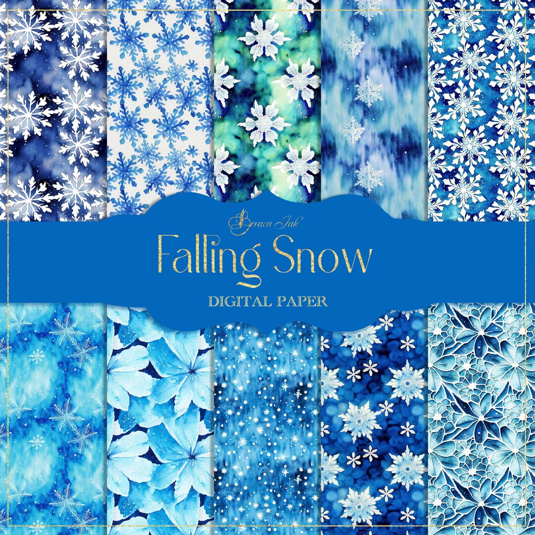 Falling Snow Digital Paper, Seamless Pattern, White Snowflakes, Winter ...
