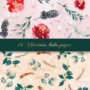 Boho Christmas Digital Paper, Boho Digital Paper, Christmas Background ...