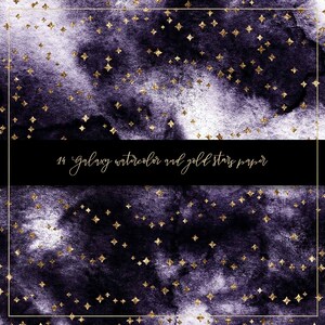 Galaxy Gold Stars Digital Paper, Gold Stars Pattern, Watercolor Texture ...