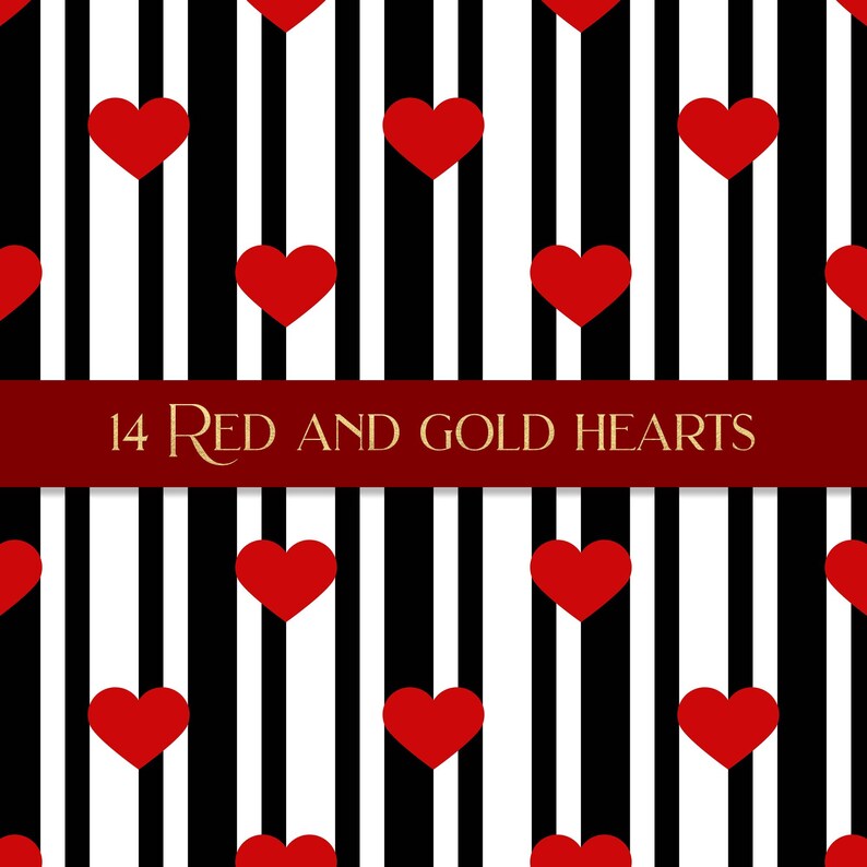 Red and Gold Hearts Digital Paper, Seamless Pattern, Red Hearts ...