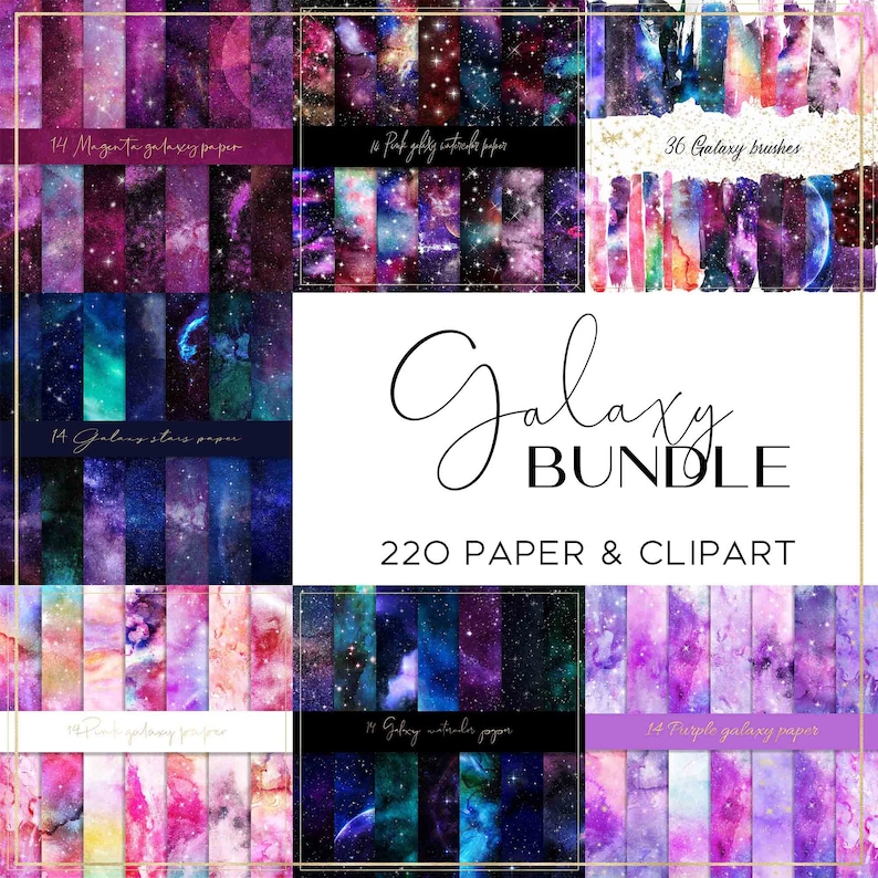 Galaxy Digital Paper BUNDLE, Galaxy Wallpaper, Pink Galaxy Paper ...
