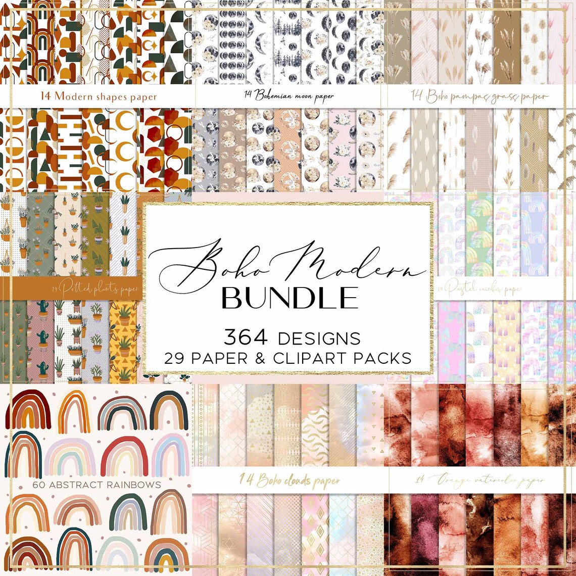 Boho Modern BUNDLE Digital Paper Boho Flowers Modern | Etsy