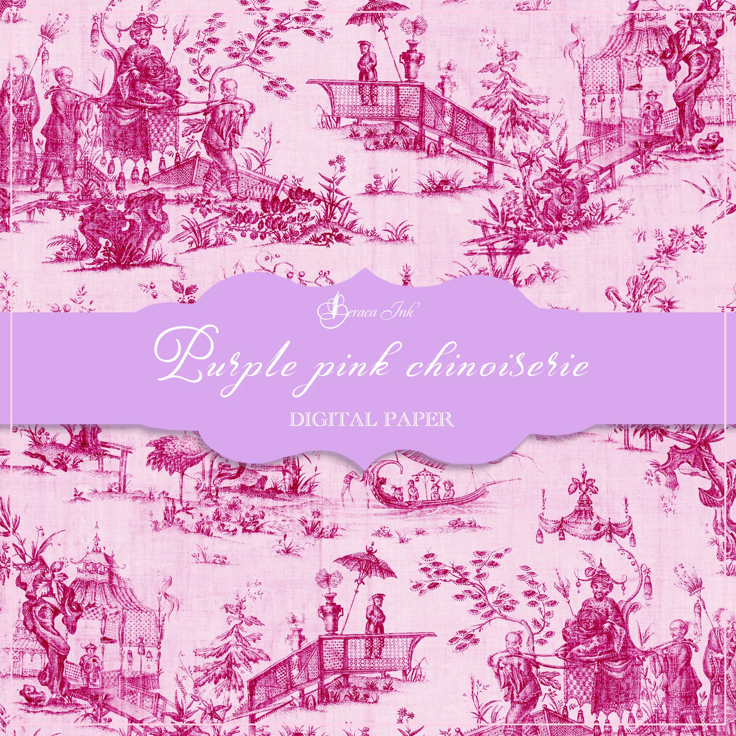 Purple Pink Chinoiserie Digital Paper, Asian Pattern, Chinese Wallpaper ...