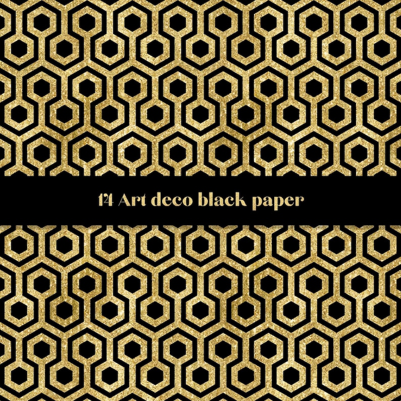 Art Deco Black Digital Paper Seamless Paper Gold Art Deco | Etsy