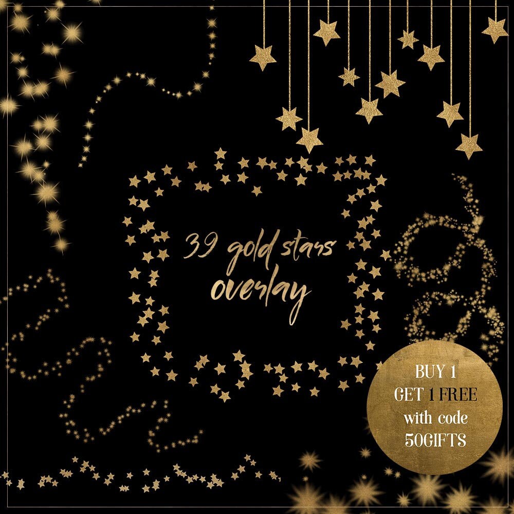 Gold stars clipart gold star overlay gold glitter stars | Etsy