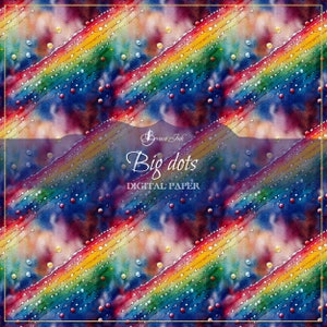 Big Dots Digital Paper, Seamless Pattern, Watercolour Rainbow Polka ...