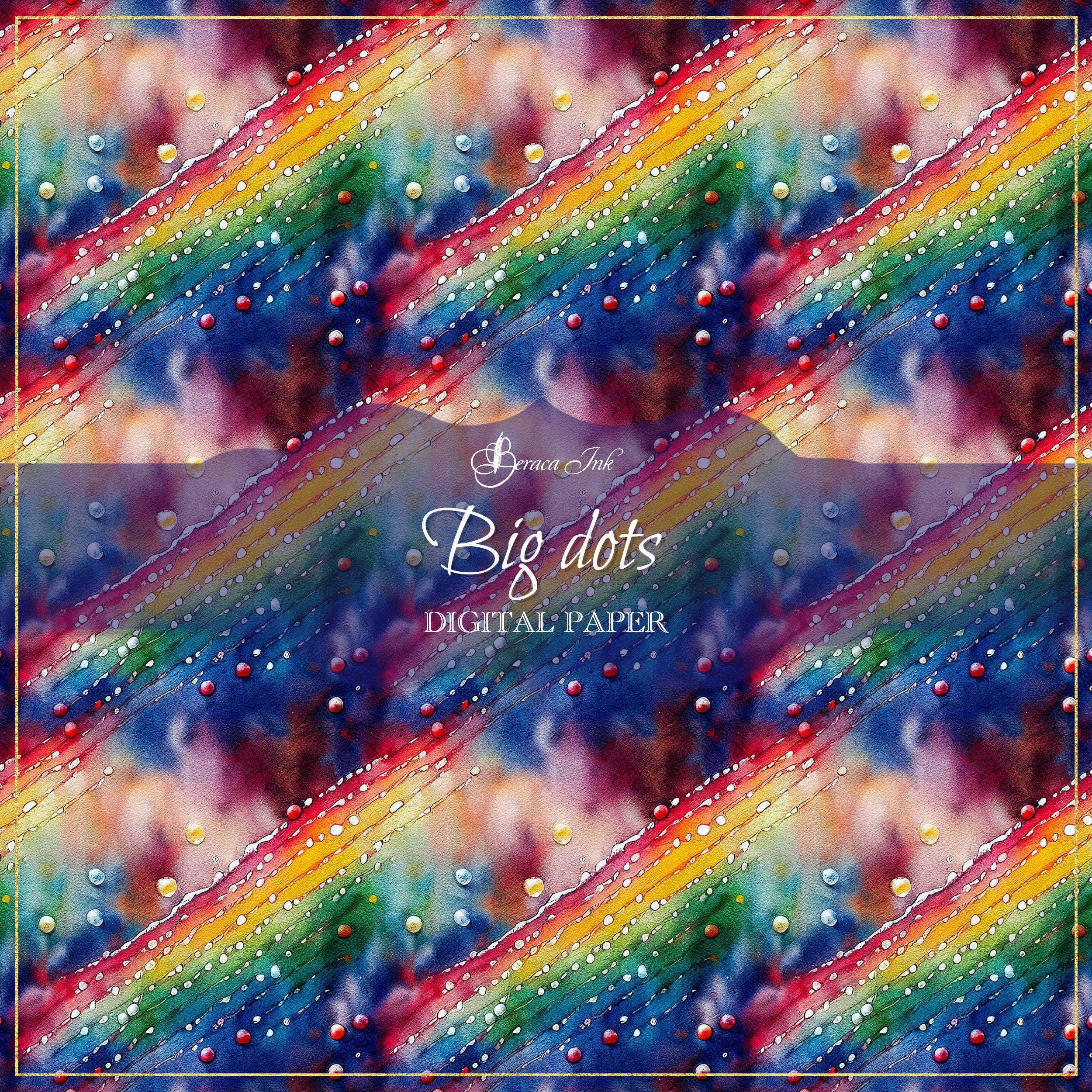 Big Dots Digital Paper, Seamless Pattern, Watercolour Rainbow Polka ...
