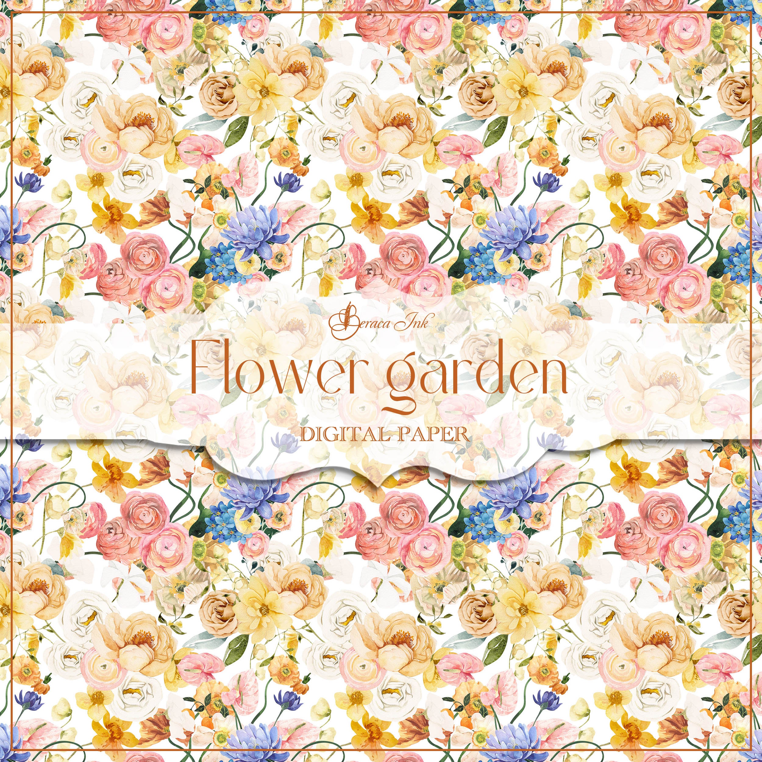 Flower Garden Digital Paper, Seamless Pattern, Bohemian Flowers, Fabric ...