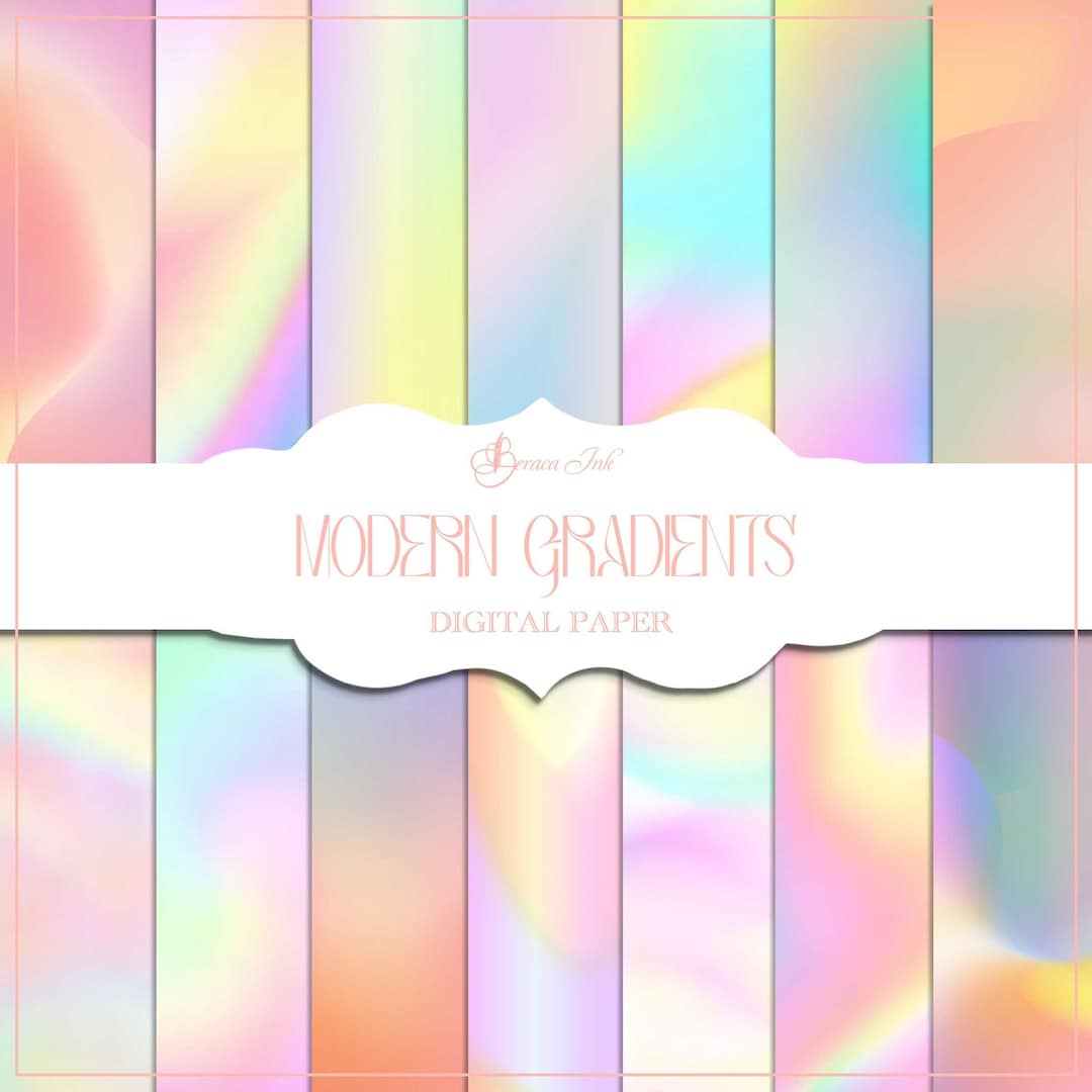 Modern Gradients Digital Paper, Pastel Rainbow, Pink Background, Soft ...