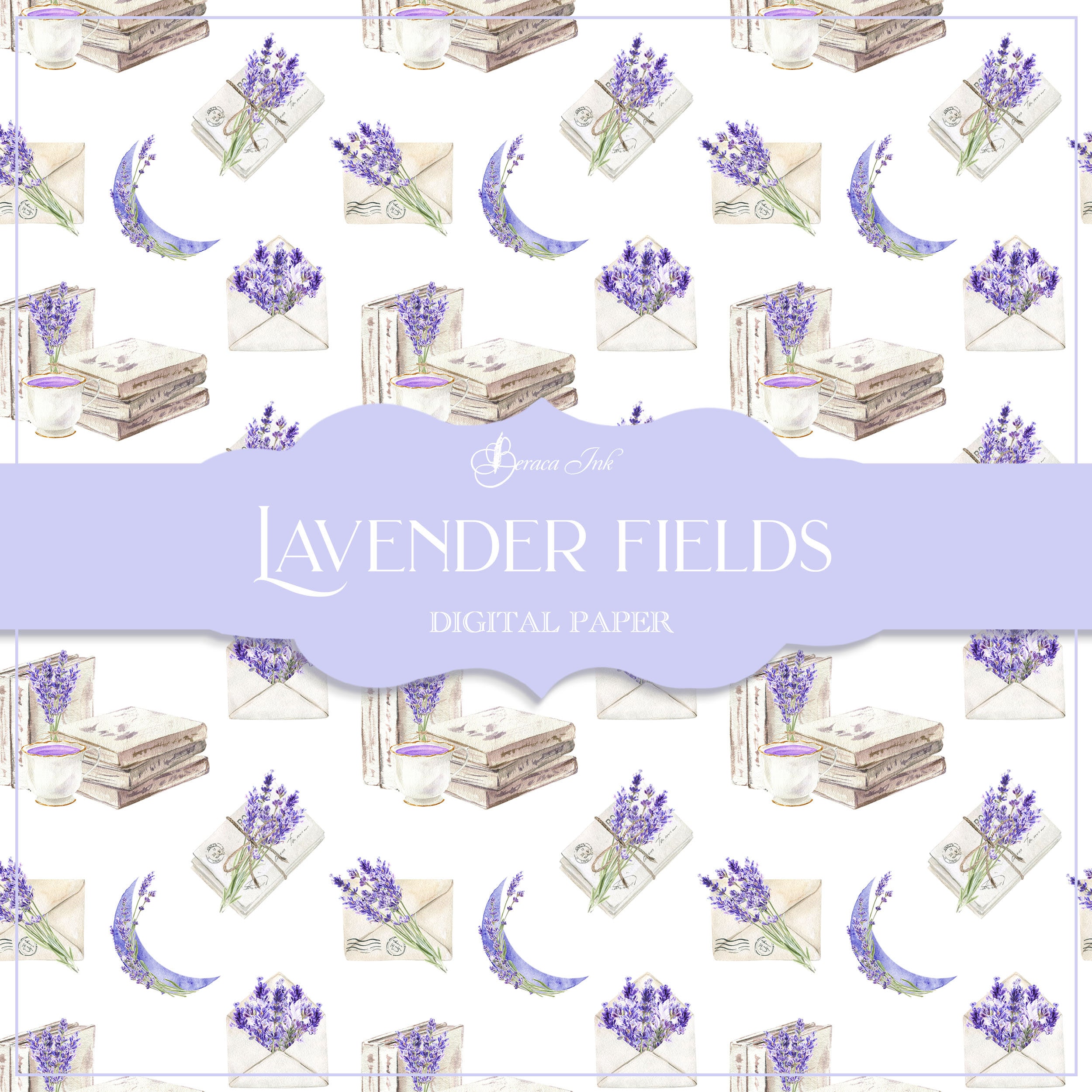 Lavender Fields Digital Paper Seamless Pattern Watercolor - Etsy