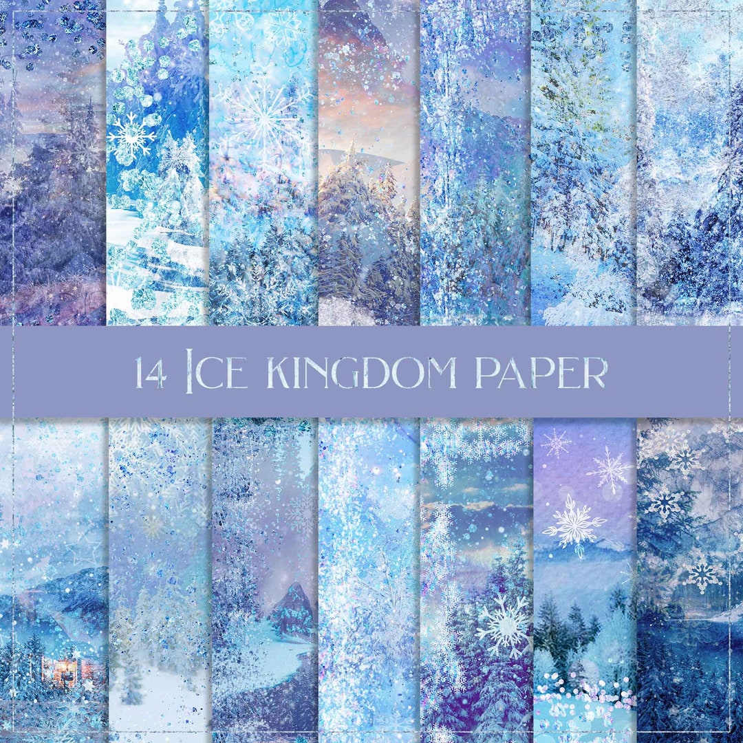 Ice Kingdom Digital Paper, Snowflakes Pattern, White Christmas, Blue ...