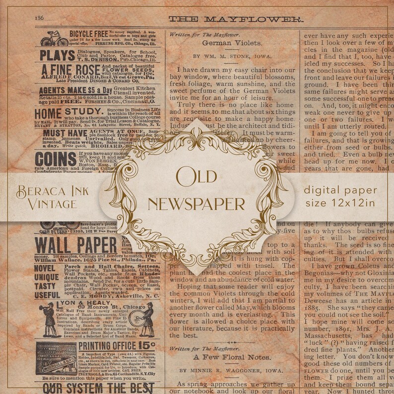 Old Newspaper Digital Paper, Ephemera Paper, Vintage Scrapbook, Junk ...