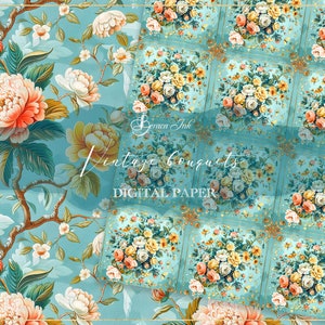 Vintage Bouquets Digital Paper, Seamless Flower Pattern, Old Floral ...