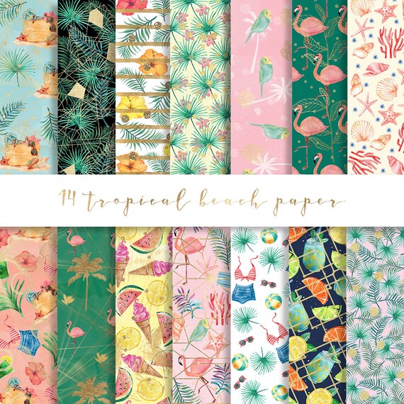 Tropical Digital Paper Tropical Beach Paper Summer Digital - Etsy Australia